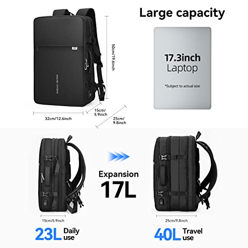 MARK RYDEN Travel Backpack for Men, 40L Airline Approved Carry on Backpack with 17.3 Inch Laptop Compartment and USB Charging Port, Waterproof Business Backpack Ideal for Traveling, Working, Daily