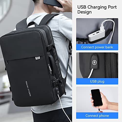 MARK RYDEN Travel Backpack for Men, 40L Airline Approved Carry on Backpack with 17.3 Inch Laptop Compartment and USB Charging Port, Waterproof Business Backpack Ideal for Traveling, Working, Daily