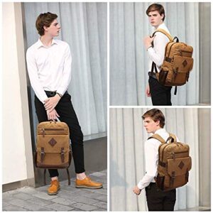 Canvas Backpack for Men Women, Vintage Rucksack Fits Most 15.6 Inch Laptop, Bookbag with USB Charging Port, Brown