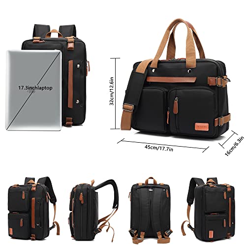 VITARVIX 3 in 1 Laptop Backpack, 17.3 Inch Laptop Bag Messenger Bag Shoulder Bag for Men/Women, Water-Proof Briefcase Multi-functional Notebook Computer Bag for Travel Business School, Black