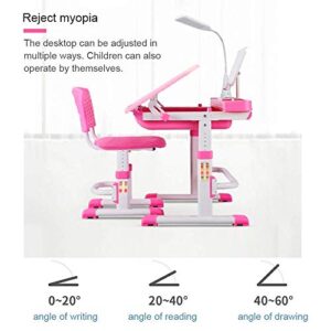 LVYUAN Height Adjustable Children's Desk and Chair Set, Spacious Storage Drawer, with Adjustable Tilted Desktop, Bookstand, Touch Led Lamp for School Students, Kids Interactive Workstation