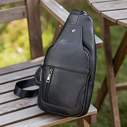 Polare Cowhide Leather Waterproof Casual Daypack Sling Shoulder Chest Crossbody Bag For Men