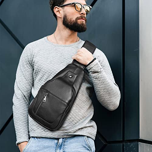 Polare Cowhide Leather Waterproof Casual Daypack Sling Shoulder Chest Crossbody Bag For Men