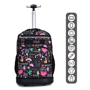 Tilami Rolling Backpack 18 inch Wheeled Laptop Backpack School College Student Travel Trip Boys and Girls, Ins