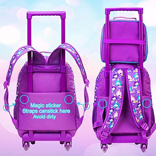 gxtvo Rolling Backpack for Girls, Roller Wheels Kids Bookbag - Wheeled Suitcase Elementary Sequin School Bag - 3PCS Mermaid