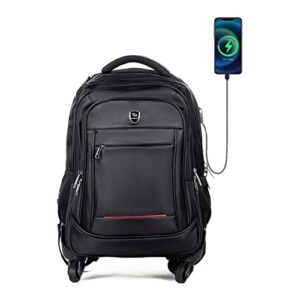 temilla 360 °rotating water resistant rolling backpack with 4 wheels,travel business college school，with usb charging port (18-lnch)