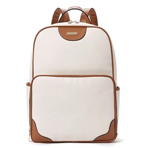 cluci womens laptop backpack leather 15.6 inch computer backpack large travel daypack business vintage off-white with brown