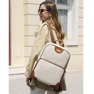 CLUCI Womens Laptop Backpack Leather 15.6 Inch Computer Backpack Large Travel Daypack Business Vintage Off-white with Brown