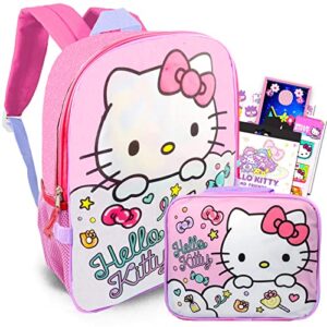 hello sanrio kitty backpack with lunch bag for girls, kids ~ 5 pc bundle with 16 inches hello kitty school bag, 2000+ stickers, page clips, and more (hello kitty school supplies stuff)