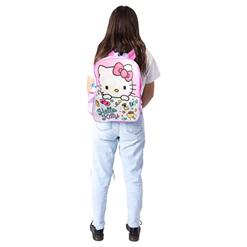 Hello Sanrio Kitty Backpack With Lunch Bag For Girls, Kids ~ 5 Pc Bundle With 16 inches Hello Kitty School Bag, 2000+ Stickers, Page Clips, And More (Hello Kitty School Supplies Stuff)