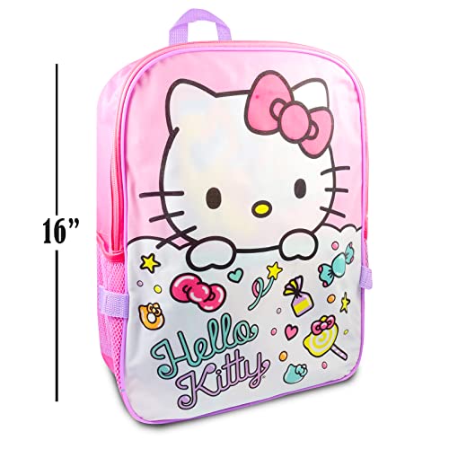 Hello Sanrio Kitty Backpack With Lunch Bag For Girls, Kids ~ 5 Pc Bundle With 16 inches Hello Kitty School Bag, 2000+ Stickers, Page Clips, And More (Hello Kitty School Supplies Stuff)