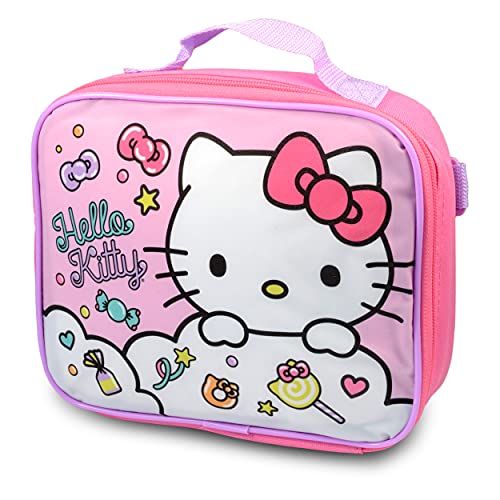 Hello Sanrio Kitty Backpack With Lunch Bag For Girls, Kids ~ 5 Pc Bundle With 16 inches Hello Kitty School Bag, 2000+ Stickers, Page Clips, And More (Hello Kitty School Supplies Stuff)