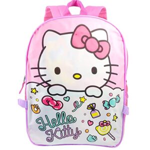 Hello Sanrio Kitty Backpack With Lunch Bag For Girls, Kids ~ 5 Pc Bundle With 16 inches Hello Kitty School Bag, 2000+ Stickers, Page Clips, And More (Hello Kitty School Supplies Stuff)