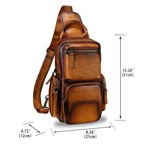 IVTG Genuine Leather Sling Bag Crossbody Casual Hiking Daypack Vintage Handmade Chest Bag Shoulder Backpack Motorcycle Pack (Brown)