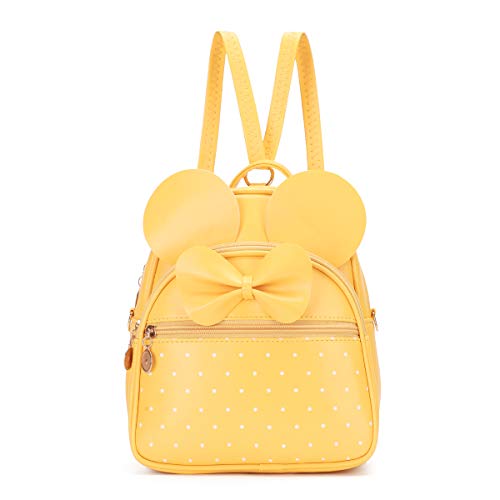 Girls Bowknot Polka Dot Cute Mini Backpack Small Daypacks Convertible Shoulder Bag Purse for Women (Light Yellow)