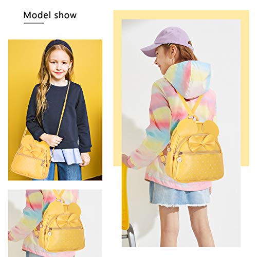 Girls Bowknot Polka Dot Cute Mini Backpack Small Daypacks Convertible Shoulder Bag Purse for Women (Light Yellow)