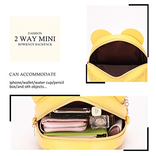 Girls Bowknot Polka Dot Cute Mini Backpack Small Daypacks Convertible Shoulder Bag Purse for Women (Light Yellow)