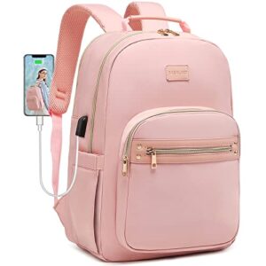 bagalaxy pink women school laptop backpack: 15.6 inch nurse work bag travel bookbag teacher college purse backpacks computer business back pack with usb charging port student womens gift