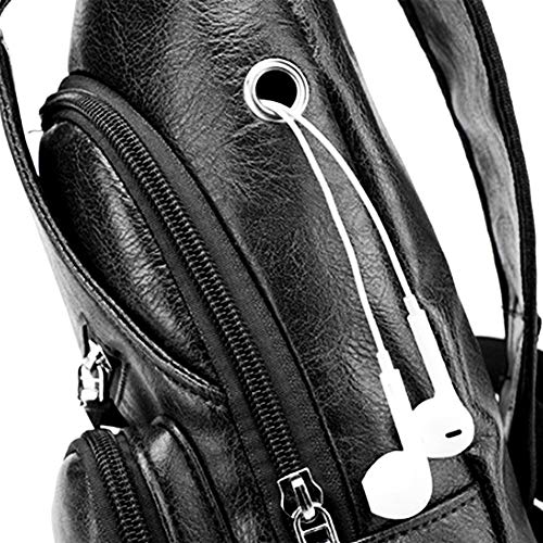 JUMO CYLY Men's Leather Sling Bag, Chest Shoulder Backpack, Waterproof Crossbody Bag swith USB Charging Port One_Size