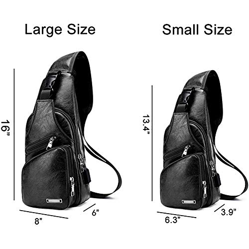 JUMO CYLY Men's Leather Sling Bag, Chest Shoulder Backpack, Waterproof Crossbody Bag swith USB Charging Port One_Size