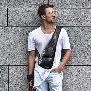 JUMO CYLY Men's Leather Sling Bag, Chest Shoulder Backpack, Waterproof Crossbody Bag swith USB Charging Port One_Size