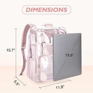 mommore Clear Backpack Heavy Duty Thick PVC Transparent Backpack with Leather Trim Large Capacity See Through Backpack