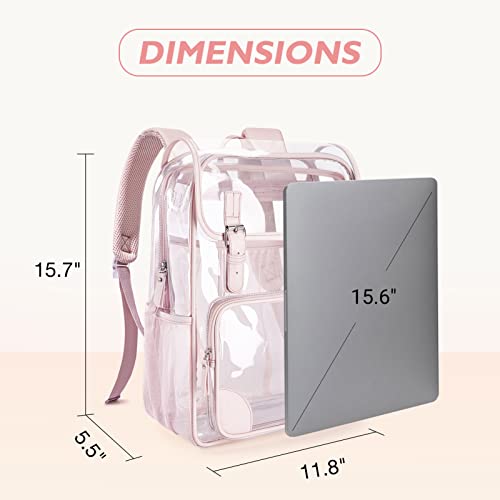 mommore Clear Backpack Heavy Duty Thick PVC Transparent Backpack with Leather Trim Large Capacity See Through Backpack