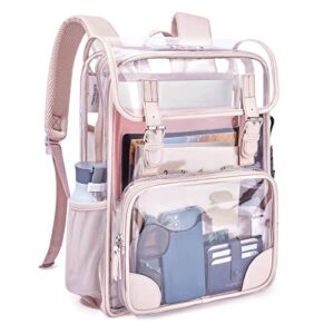 mommore clear backpack heavy duty thick pvc transparent backpack with leather trim large capacity see through backpack