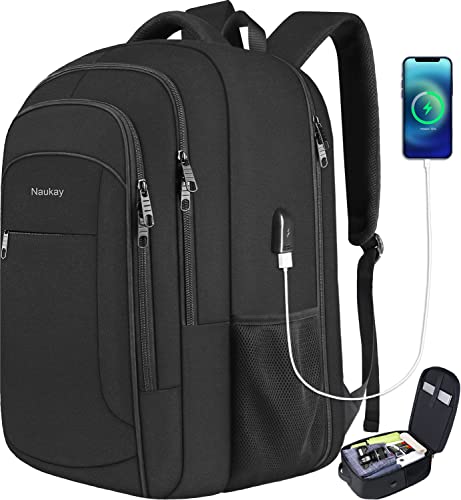 Naukay Laptop Backpack, Extra Large Travel Backpack for Men Women, Carry On Backpack Anti Theft Water Resistant Business Backpack College School Bookbags with USB Charging Port Fits 17 Inch Laptop