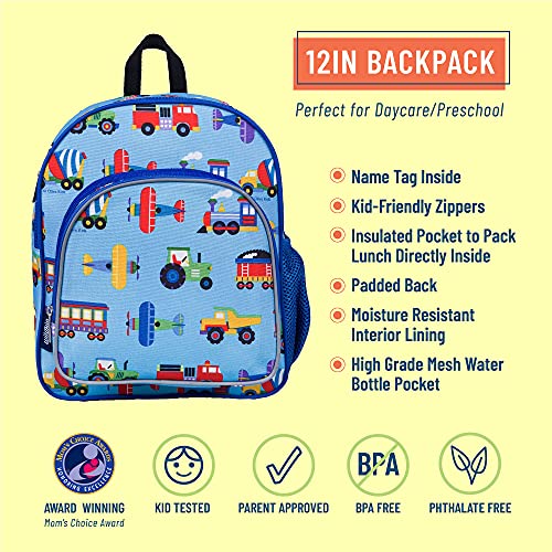 Wildkin 12-Inch Kids Backpack for Boys & Girls, Perfect for Daycare and Preschool, Toddler Bags Features Padded Back & Adjustable Strap, Ideal for School & Travel Backpacks(Trains, Planes, and Trucks)