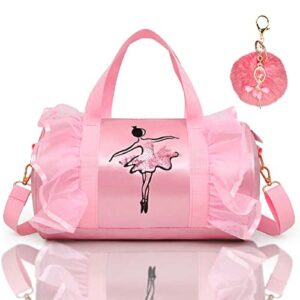 kingbig new in 2022 cute backpack ballet bag kits tutu dress dance bag, girls personalized waterproof bag ballerina duffle bag with key chain cute plush hanging pink ball(pink)