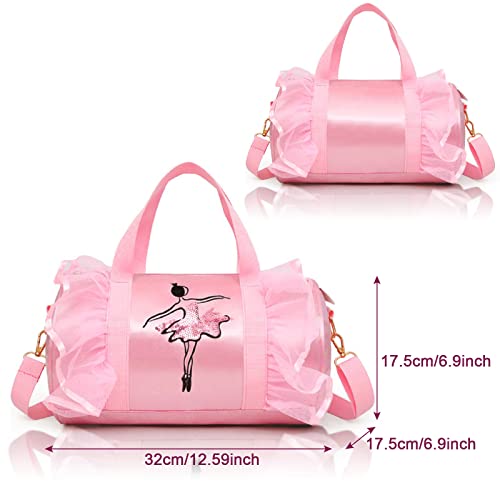 KingBig New in 2022 Cute Backpack Ballet Bag Kits Tutu Dress Dance Bag, Girls Personalized Waterproof Bag Ballerina Duffle Bag with Key Chain Cute Plush hanging Pink ball(Pink)