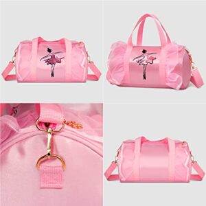 KingBig New in 2022 Cute Backpack Ballet Bag Kits Tutu Dress Dance Bag, Girls Personalized Waterproof Bag Ballerina Duffle Bag with Key Chain Cute Plush hanging Pink ball(Pink)