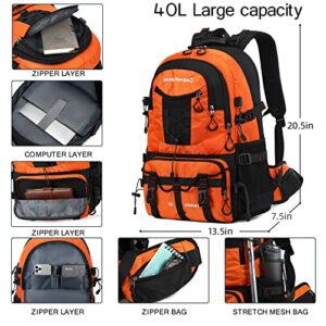 YANIMENGNU MINGMOU Traveling Backpack 40L Waterproof and Light Outdoor Hiking, Men's and Women's Camping Backpack (Orange)