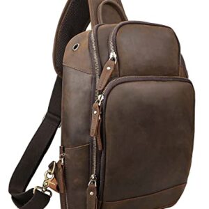 Taertii Vintage Full Grain Genuine Leather Sling Bag Crossbody Chest Shoulder Backpack Daypack Travel Hiking for 13.3 Inch Laptop - Brown