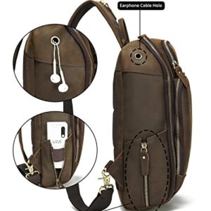 Taertii Vintage Full Grain Genuine Leather Sling Bag Crossbody Chest Shoulder Backpack Daypack Travel Hiking for 13.3 Inch Laptop - Brown