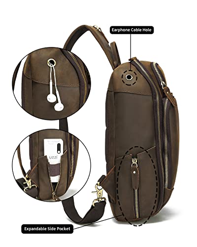 Taertii Vintage Full Grain Genuine Leather Sling Bag Crossbody Chest Shoulder Backpack Daypack Travel Hiking for 13.3 Inch Laptop - Brown