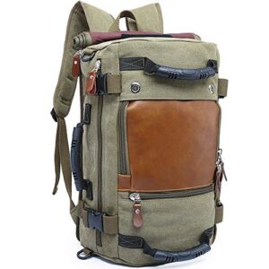 kaka travel laptop backpack,canvas rucksack duffel bag laptop weekender travel carry on bags for men,mens canvas rucksack laptop backpack fit 15.6” notebook with hidden shoulder strap ,green