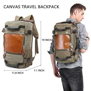 KAKA travel Laptop backpack,canvas rucksack duffel bag laptop weekender travel carry on bags for men,mens canvas rucksack laptop backpack fit 15.6'' Notebook with hidden shoulder strap ,Green