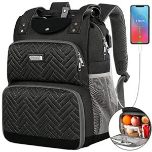 lunch backpack, lunch box backpack for women men with usb charging port rfid pockets insulated cooler backpacks for work, waterproof lunch bookbag teacher nurse college student gifts fits 15.6 laptop