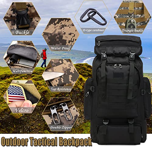 70L Waterproof Hiking Daypack Large Hiking Backpack, Foldable Packable Daypack Hunting Camping Rucksack Day Backpack for Men Army Survival Backpack Travel Outdoor Sports Bag (Black)