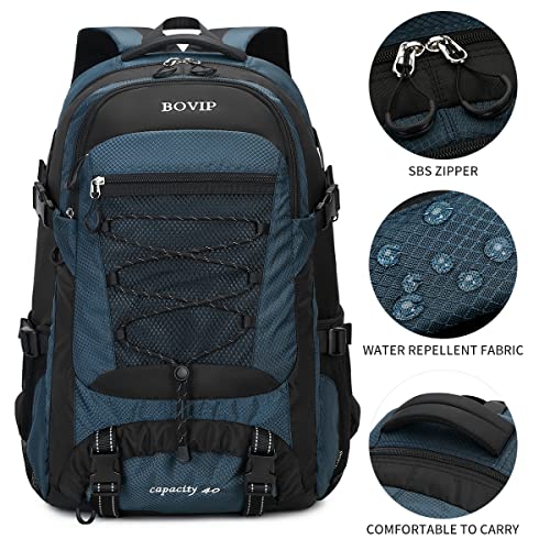 BOVIP 40L Hiking Backpack Waterproof Lightweight Daypack Travel Sports Camping Backpack for Men Women Blue