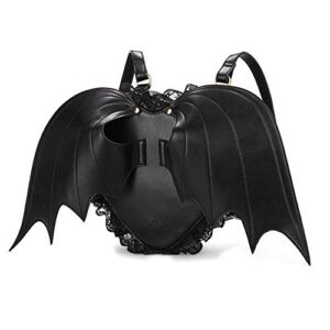 neevas fashion girl gothic black bat heart wings backpack goth punk lace wing bag one_size