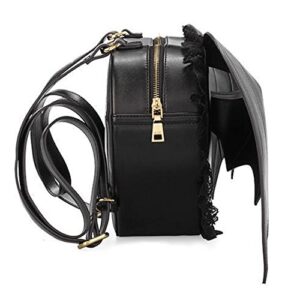 Neevas Fashion Girl Gothic Black Bat Heart Wings Backpack Goth Punk Lace Wing Bag One_Size