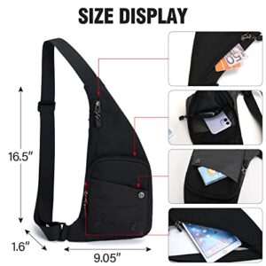 Peicees Sling Bag for Men Women Shoulder Bag Sling Backpack Durable Chest Bag for Running Camping Exercise Outdoor (S_Black)