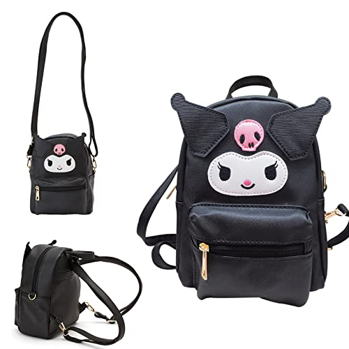 Cartoon Anime Mini Cute PU Backpack Shoulder Bag Backpack Handbag for Kids Girls Cosplay (BLACK)