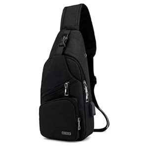 men women sling backpack anti theft crossbody shoulder chest bag with usb charging port black