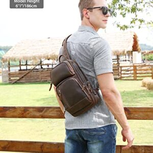 Lannsyne Small Vintage Leather Sling Bag For Men Crossbody Chest Daypack fits 10.5" iPad