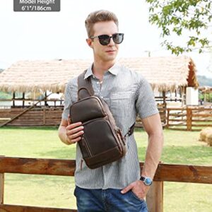 Lannsyne Small Vintage Leather Sling Bag For Men Crossbody Chest Daypack fits 10.5" iPad