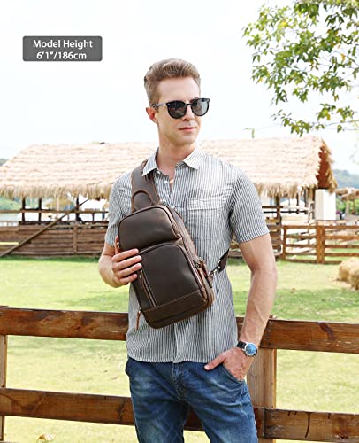 Lannsyne Small Vintage Leather Sling Bag For Men Crossbody Chest Daypack fits 10.5" iPad